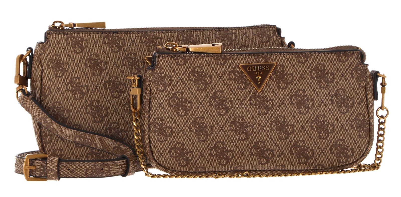 GUESS Umhängetasche Alexie Double Pouch Crossbody Latte Logo | modeherz