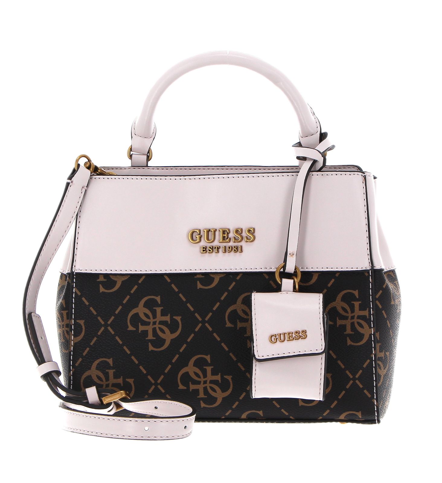 GUESS Double Compartment Satchel S Brown Logo / Stone | Buy bags ...