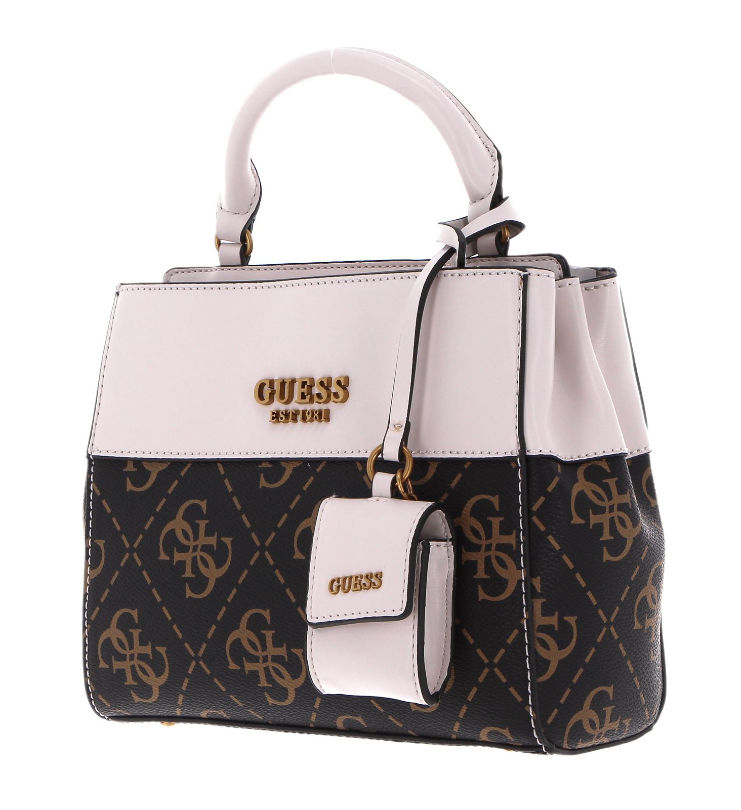 GUESS Double Compartment Satchel S Brown Logo / Stone | Buy bags ...