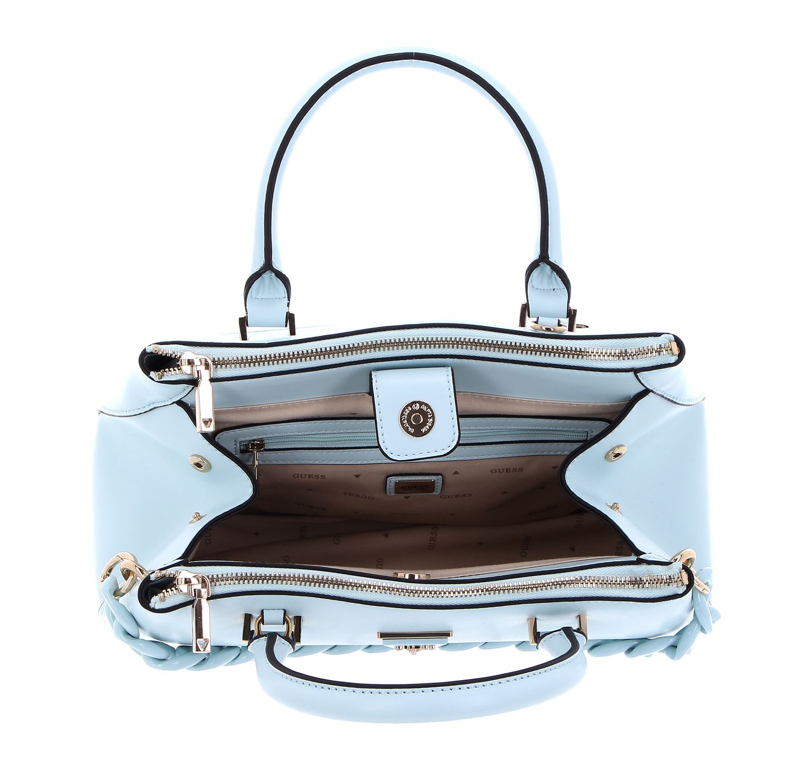 GUESS Handtasche Corina Status Satchel Ice blue | modeherz