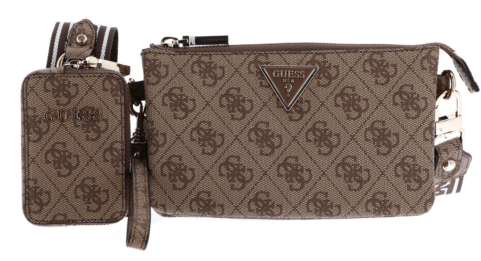 GUESS Mini Tri Compartment Top Zip Latte Logo | modeherz