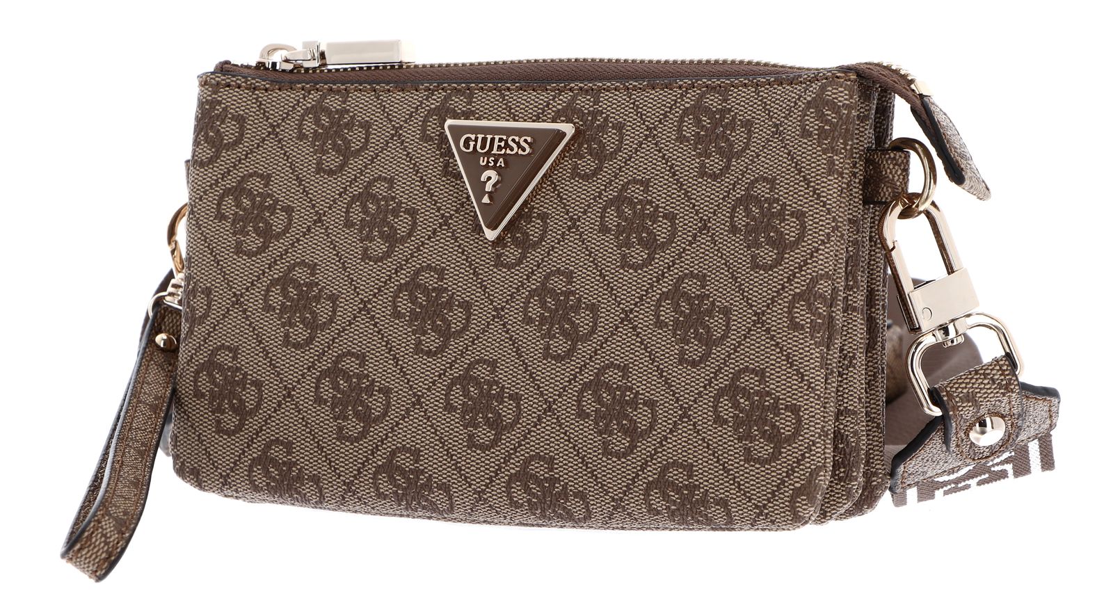 GUESS Mini Tri Compartment Top Zip Latte Logo | modeherz