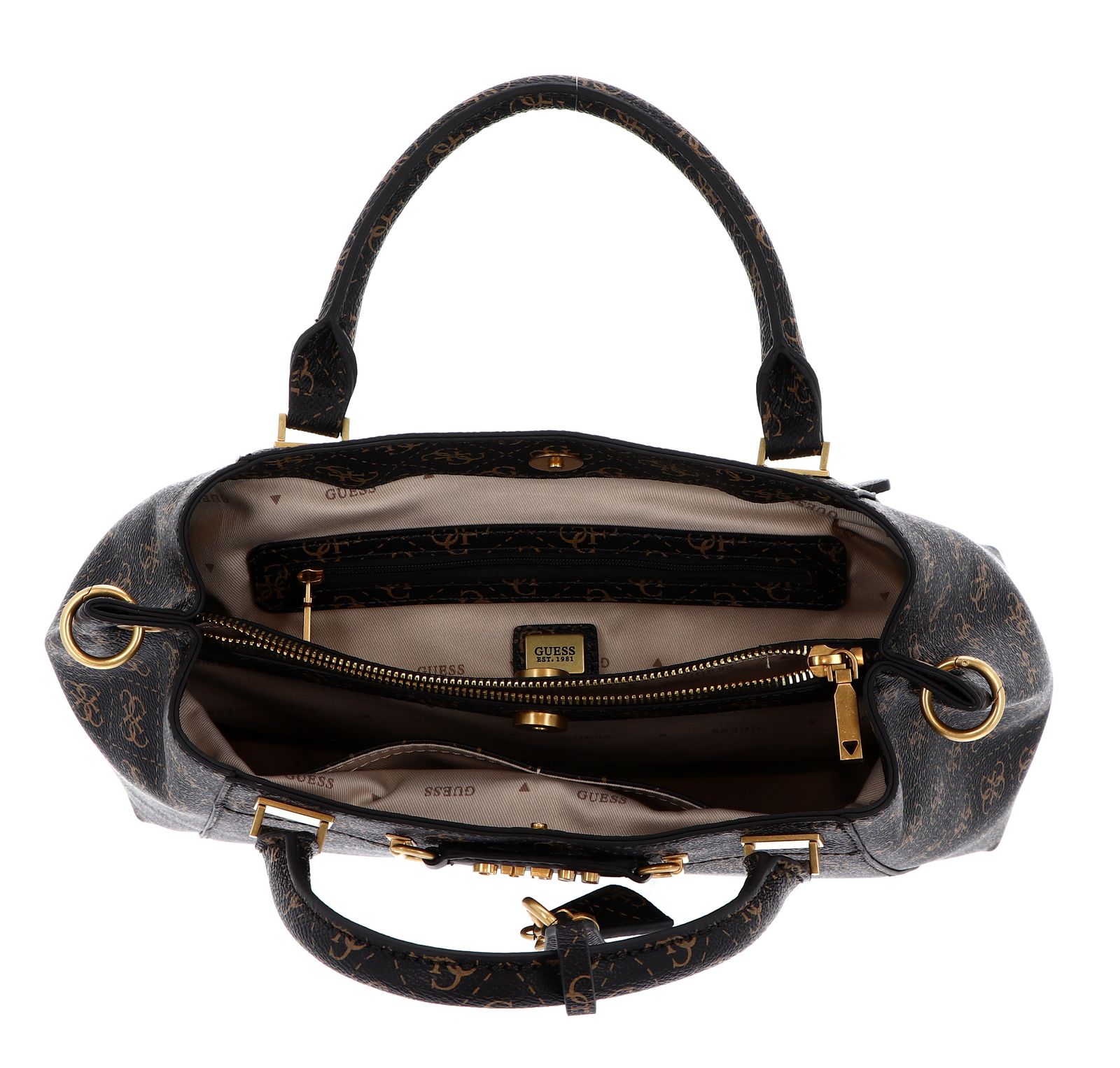 GUESS shoulder bag Emera Logo Girlfriend Satchel Brown Logo | Buy bags ...