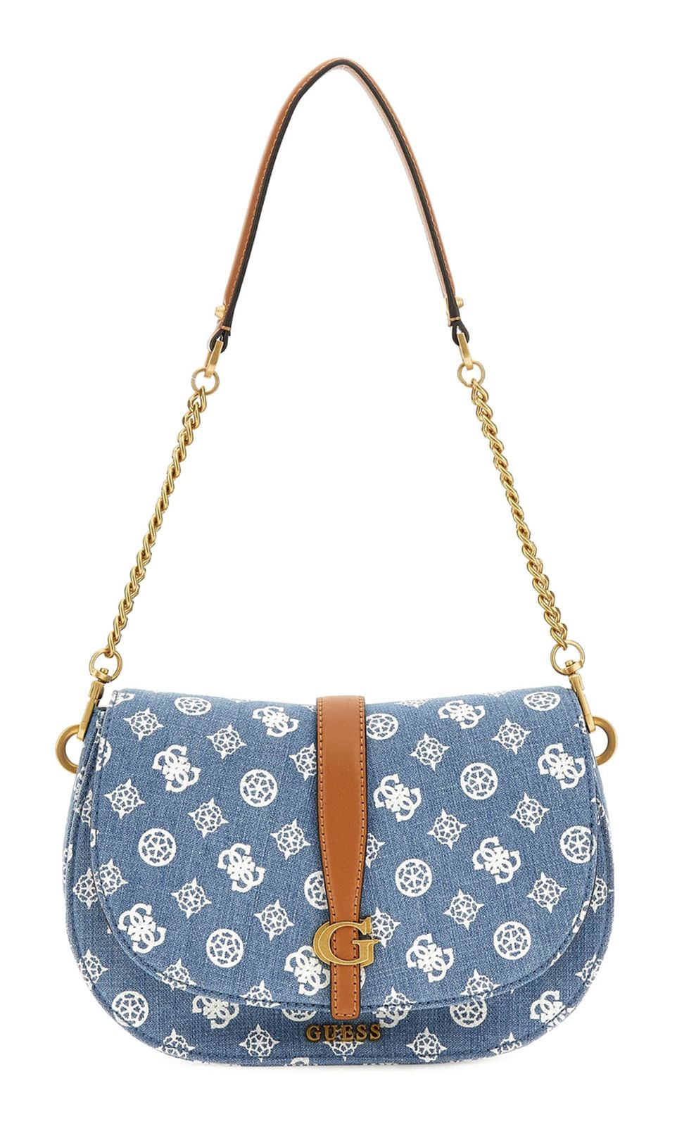 GUESS Kuba Tri Compartment Flap Shoulder Bag Denim Logo | modeherz